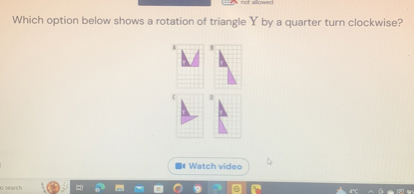 SOLVED: Which option below shows a rotation of triangle Y by a quarter turn clockwise? Watch video