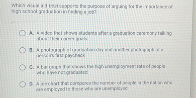 SOLVED: Which visual aid best supports the purpose of arguing for the ...