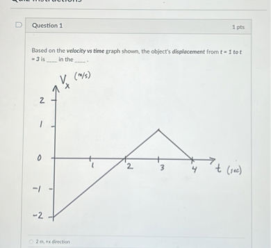question 1 1 pts based on the velocity vs time graph shown the objects ...