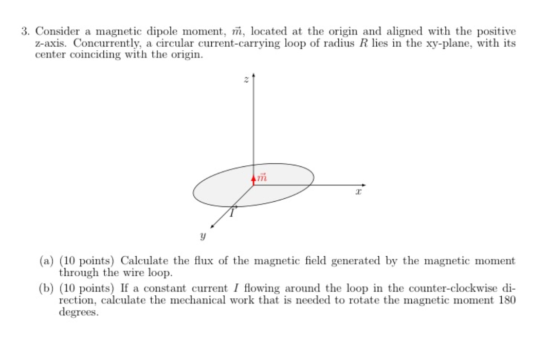 3. Consider a magnetic dipole moment, m⃗, located at the origin and aligned with the positive z ...