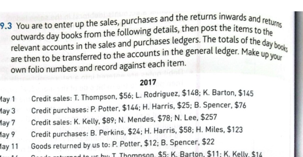 SOLVED: 9.3 You are to enter up the sales, purchases and the returns ...