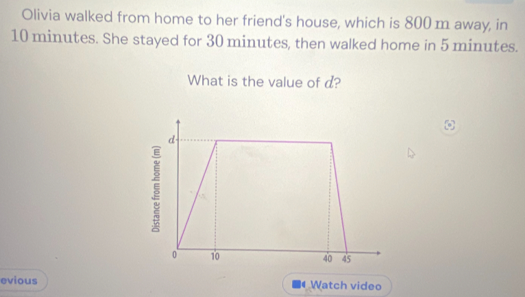 Olivia walked from home to her friend's house, which is 800 m away, in ...