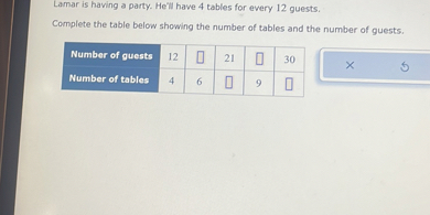 lamar is having a party hell have 4 tables for every 12 guests complete ...