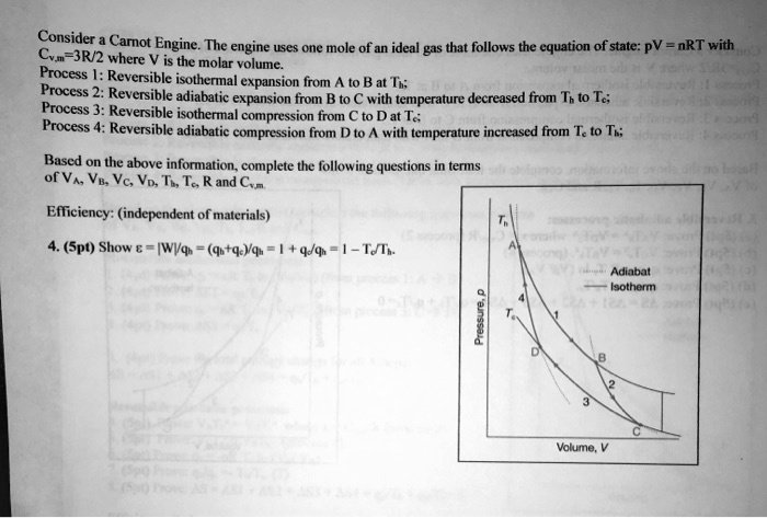 consider a carnot engine the engine uses one mole of an ideal gas that ...
