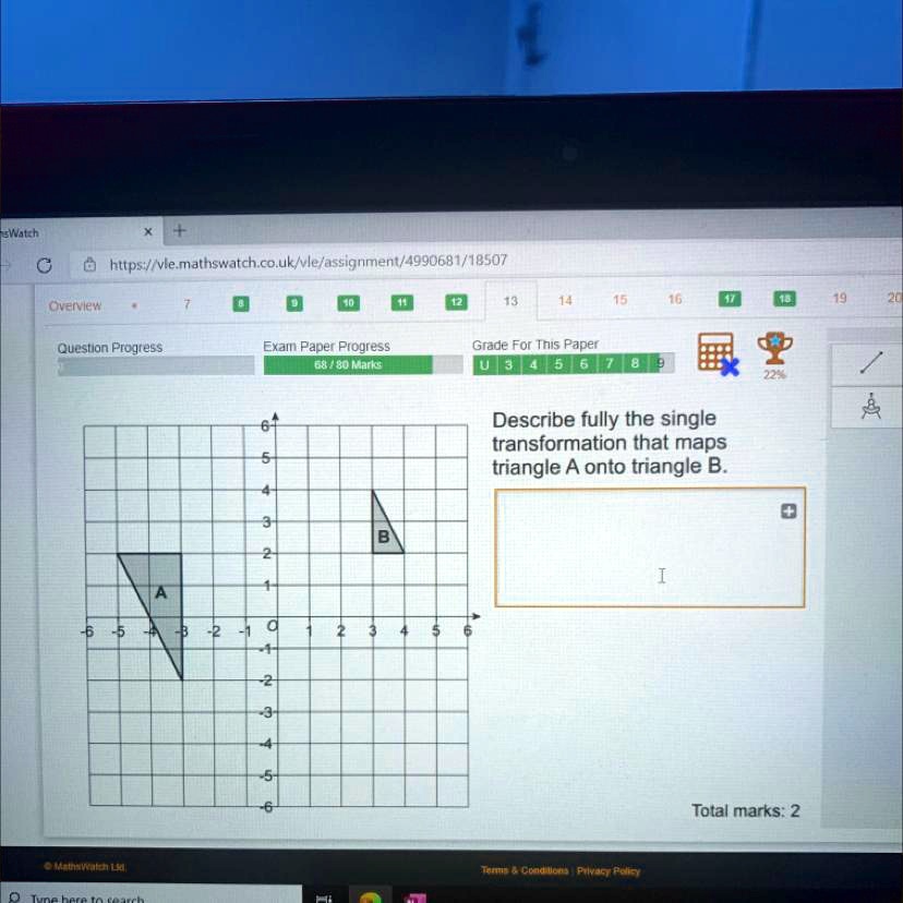 Describe Fully The Single Transformation That Maps Triangle A Onto Triangle B Watzh