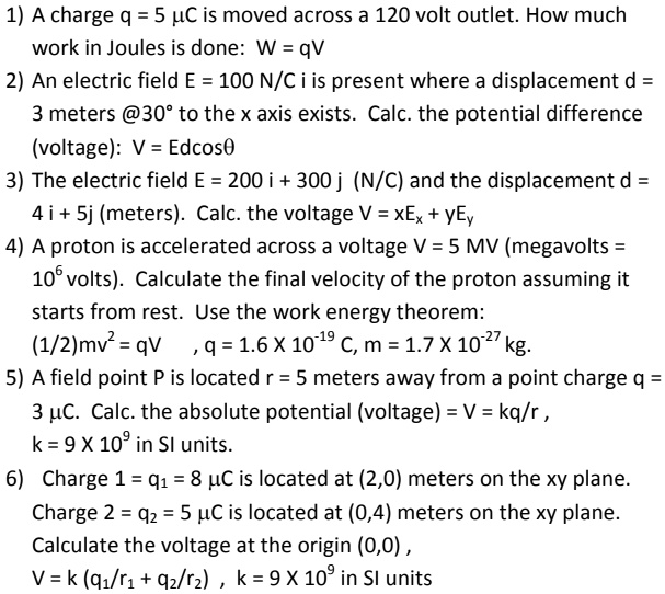 SOLVED: 1) A charge q = 5 LC is moved across a 120 volt outlet: How ...