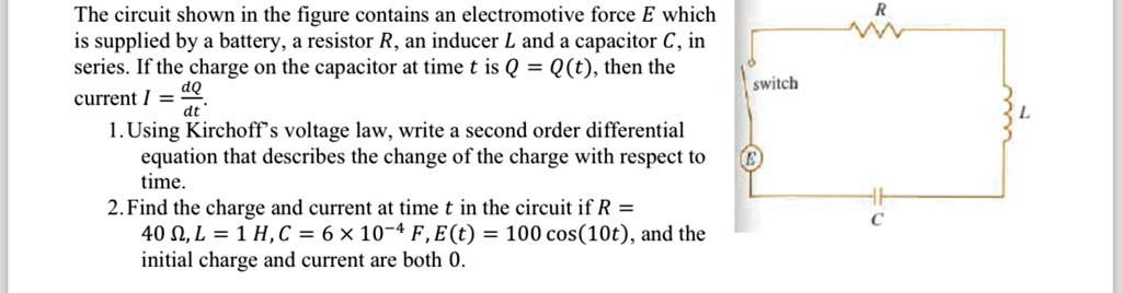The circuit shown in the figure contains an electromotive force E which is supplied by a battery ...