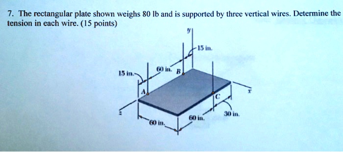 SOLVED: The rectangular plate shown weighs 80 lb and is supported by ...