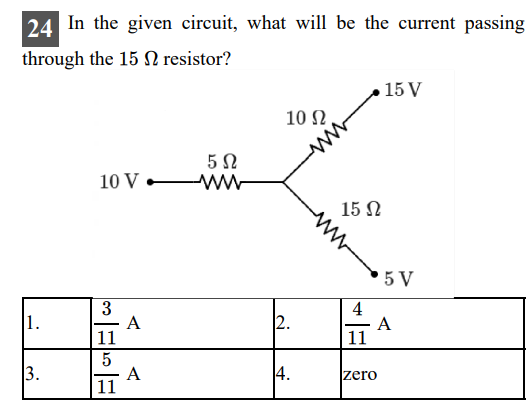 24 in the given circuit what will be the current passing through the 15 omega resistor ...