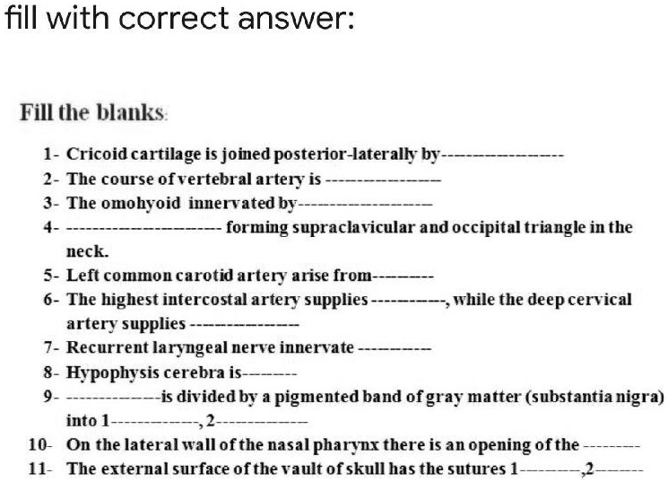 fill with correct answer: Fill the blanks: 1- Cricoid cartilage is joined posterior-laterally by ...