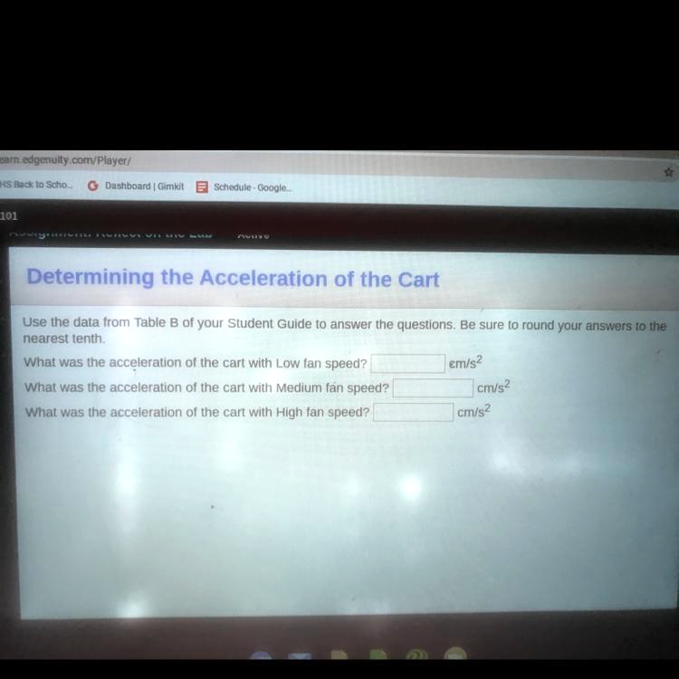 Determining the Acceleration of the Cart Use the data from Table B of ...