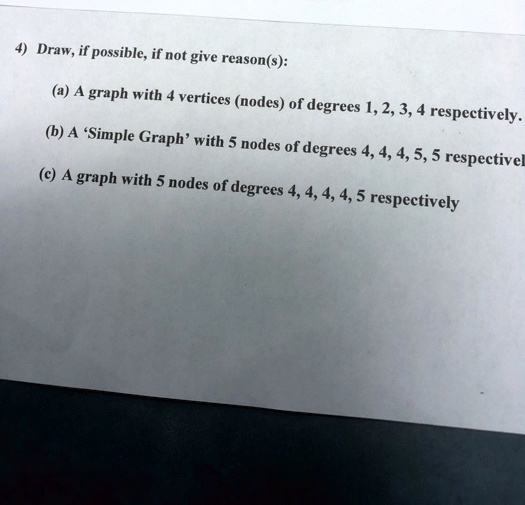 [GET ANSWER] 4) Draw, if possible, if not give reason(s): (a) A graph with 4 vertices (nodes) of ...