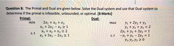 SOLVED: I Question 8: The Primal and Dual are given below.Solve the Dual system and use that ...
