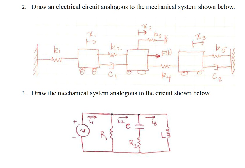 SOLVED: 2. Draw an electrical circuit analogous to the mechanical system shown below X 3. Draw ...
