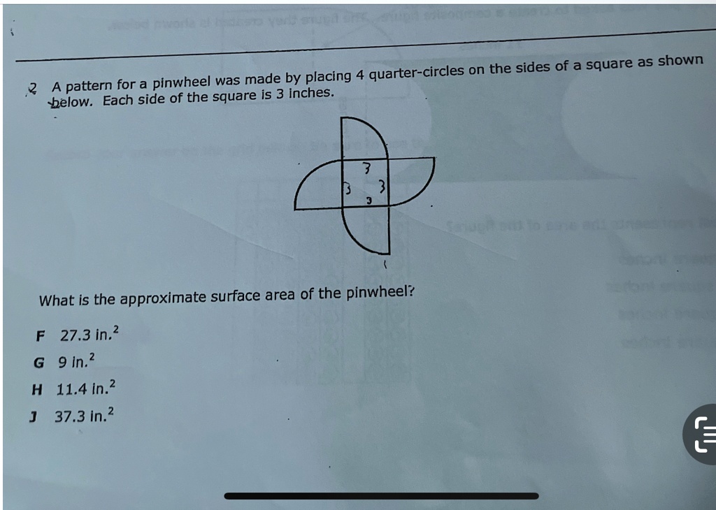 A pattern for a pinwheel was made by placing 4 quarter-circles on the ...