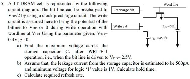 5. A 1T DRAM cell is represented by the following circuit diagram. The ...