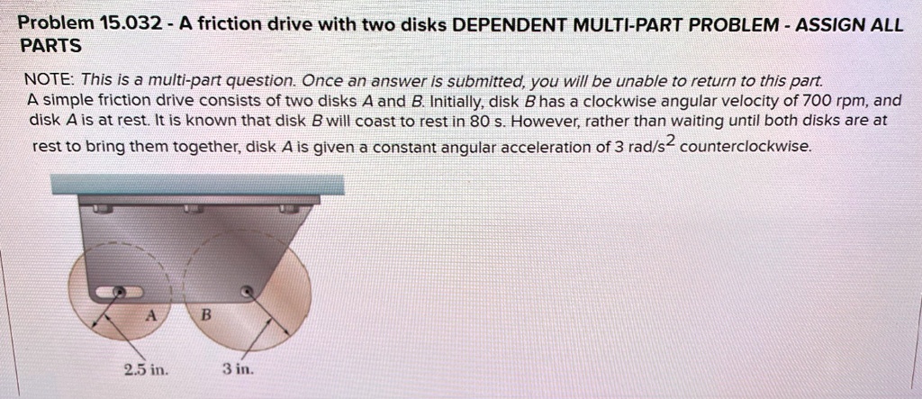 Problem 15.032 - A friction drive with two disks DEPENDENT MULTI-PART PROBLEM - ASSIGN ALL PARTS ...