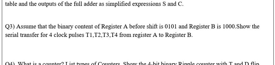 SOLVED: Q3:please correct answer table and the outputs of the full adder as simplified ...