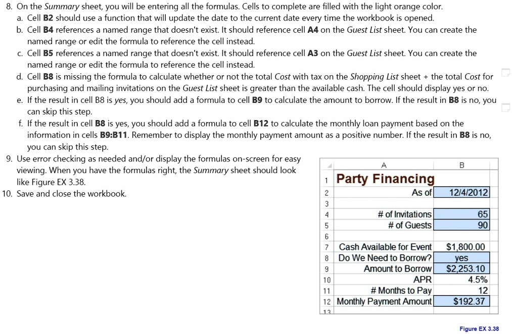 8. On the Summary sheet, you will be entering all the formulas. Cells to complete are filled ...