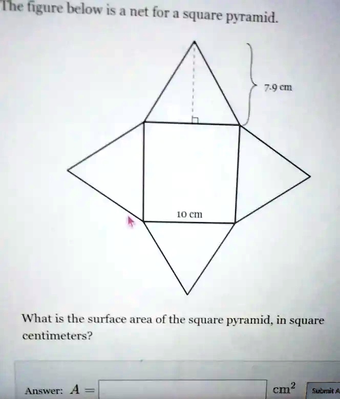 The figure below is a net for a square pyramid. 7.9 cm 10 cm What is the surface area of the ...