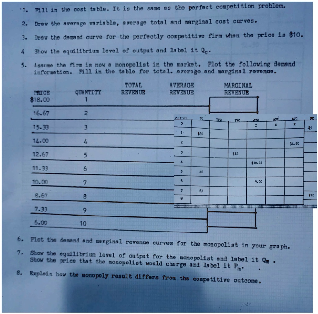 SOLVED: 1. Fill in the cost table. It is the same as the perfect ...
