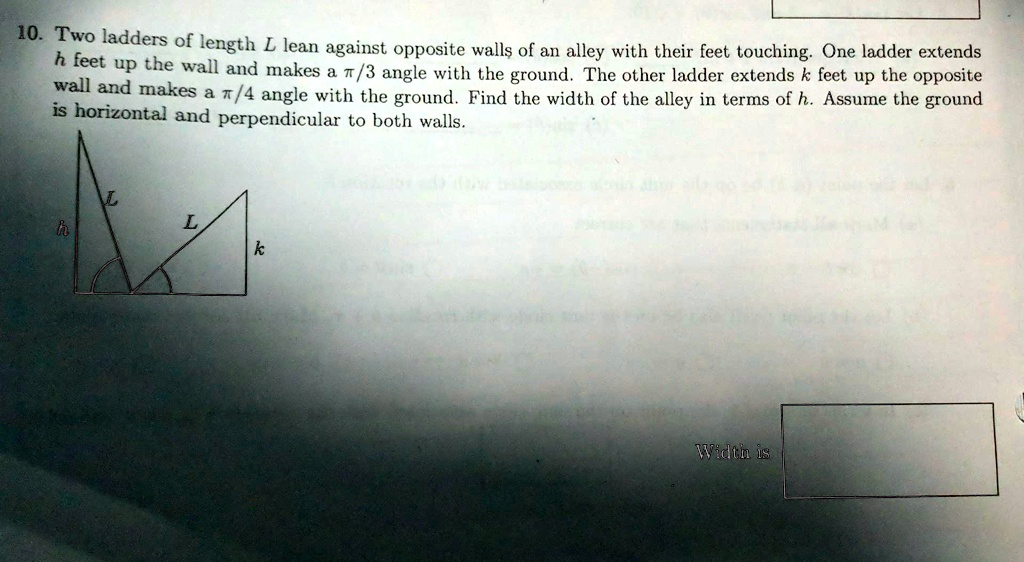 SOLVED: Two ladders of length L lean against opposite walls of an alley ...