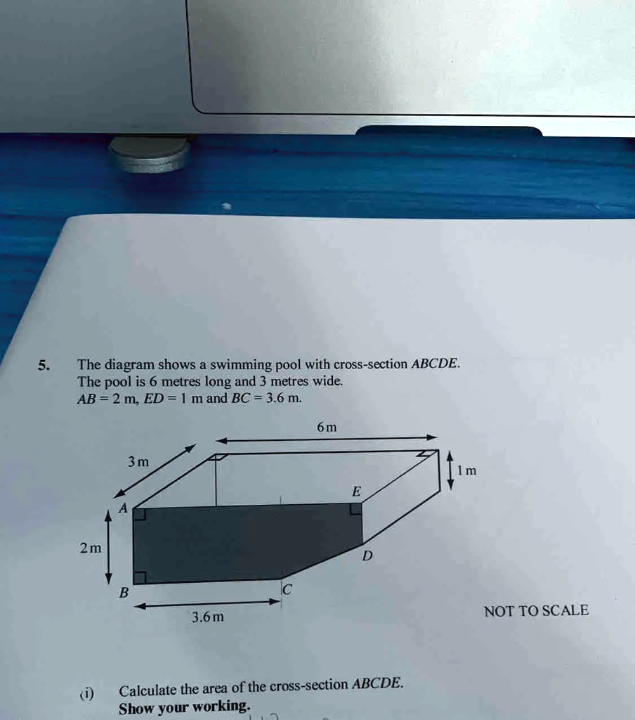 SOLVED: The diagram shows a swimming pool with cross-section ABCDE The ...