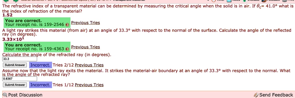 SOLVED:The refractive index of a transparent materiab can be determined ...
