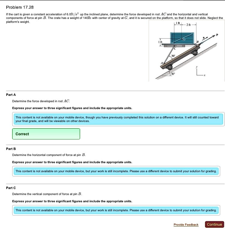 SOLVED: Problem 17.28 If the cart is given a constant acceleration of 6 ...