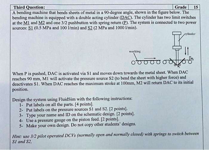 SOLVED: Third Question: Grade 15 A bending machine that bends sheets of ...