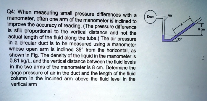 q4 when measuring small pressure differences with a manometer often one ...