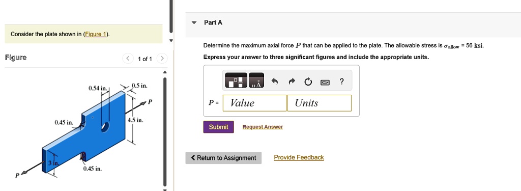 consider the plate shown in figure 1 figure part a determine the maximum axial force p that can ...