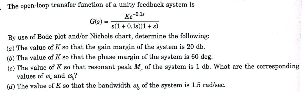 Solved The Open Loop Transfer Function Of A Unity Feedback System Is