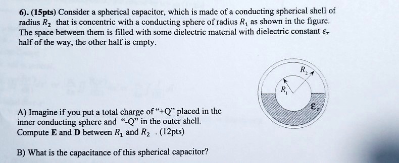 SOLVED: Consider a spherical capacitor, which is made of a conducting ...