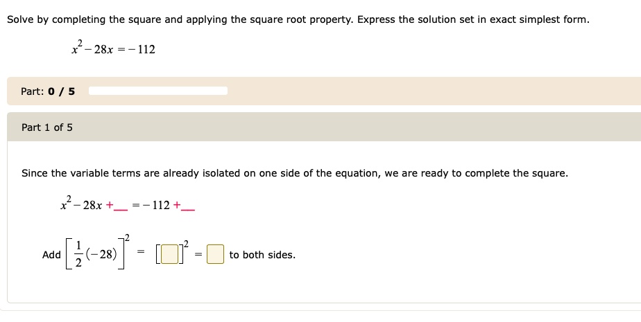 SOLVED: Solve by completing the square and applying the square root ...