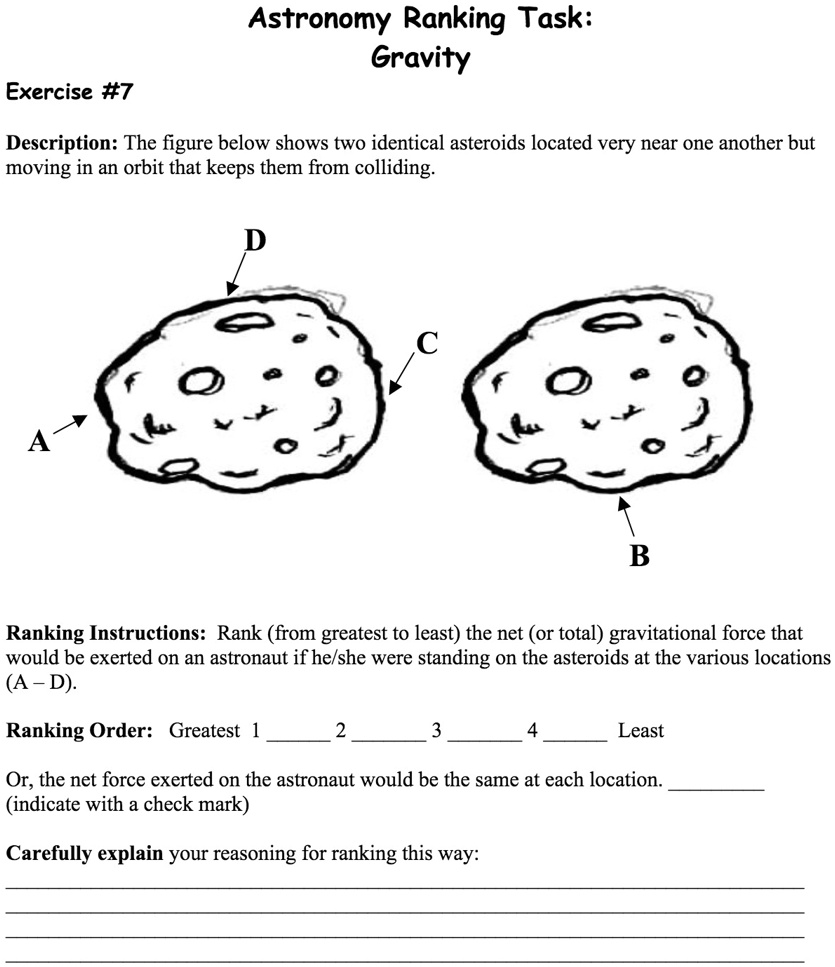 Astronomy Ranking Task: Gravity Exercise #7 Description: The figure ... Astronomy Ranking Task: Gravity Exercise #7 Description: The figure ...