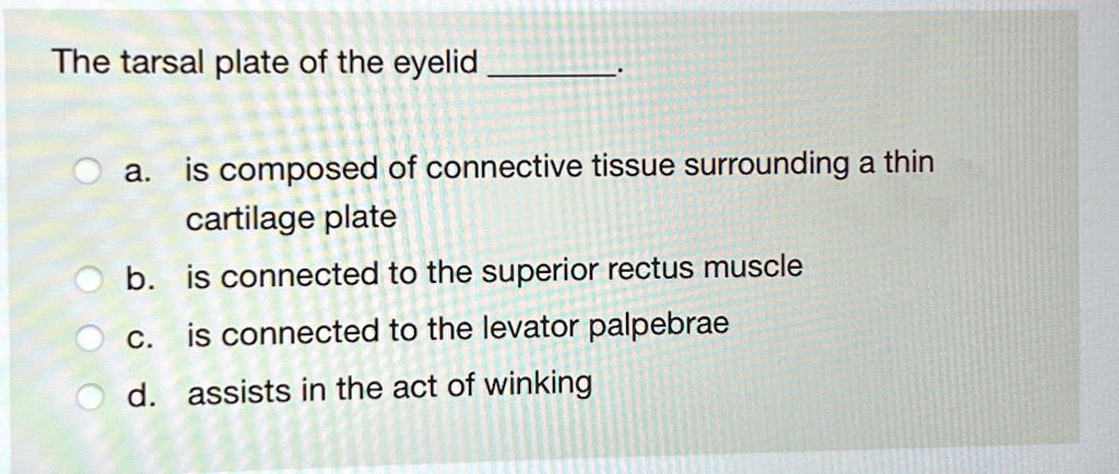 the tarsal plate of the eyelid a is composed of connective tissue ...