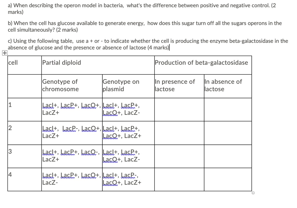 SOLVED: a) When describing the operon model in bacteria, what's the difference between positive ...