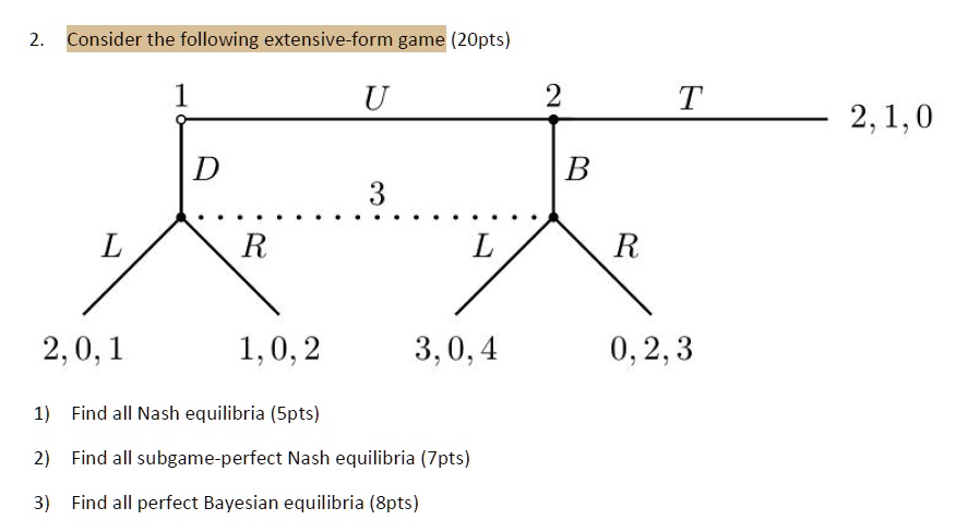 SOLVED: Consider the following extensive-form game (2 players, 3 ...