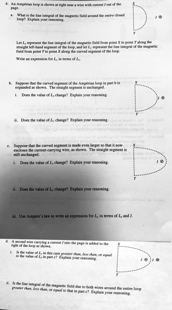 SOLVED: An Amperan loop shown nght = Mea wire with cumcnt page What the line integral of the ...