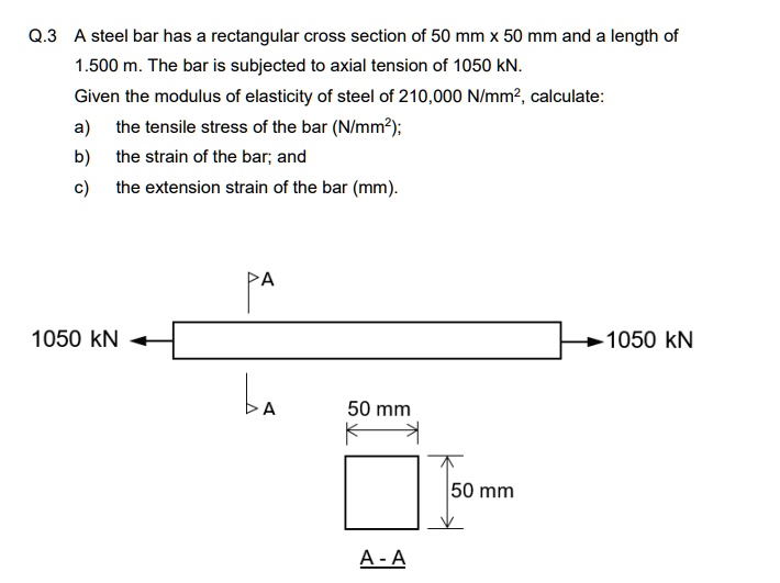 SOLVED: Q.3 A steel bar has a rectangular cross section of 50 mm x 50 ...