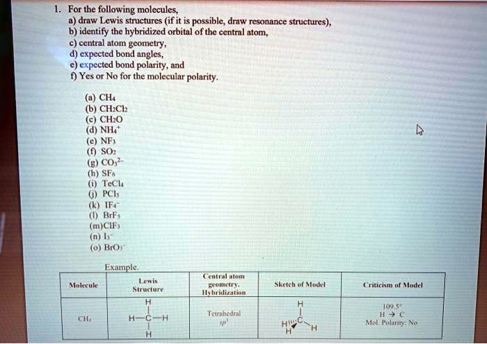 SOLVED: For the following molecules drw Lewis structures (ifit is ...