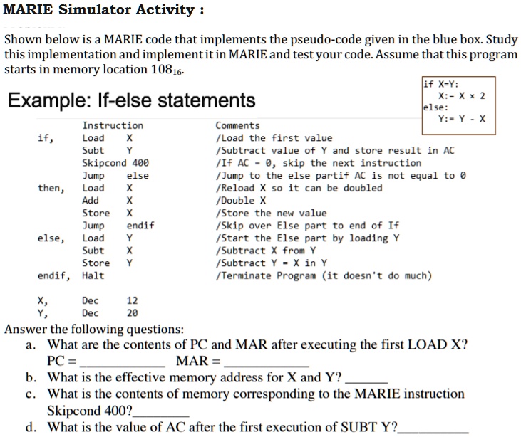 SOLVED: Need help using the MARIE Simulator/Language, answer: MARIE ...