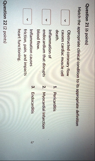 question 21 6 points match the appropriate clinical condition to its ...