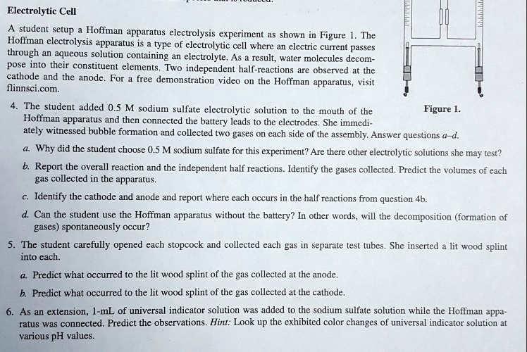 Electrolytic Cell A student setup a Hoffman apparatus electrolysis experiment as shown in Figure ...