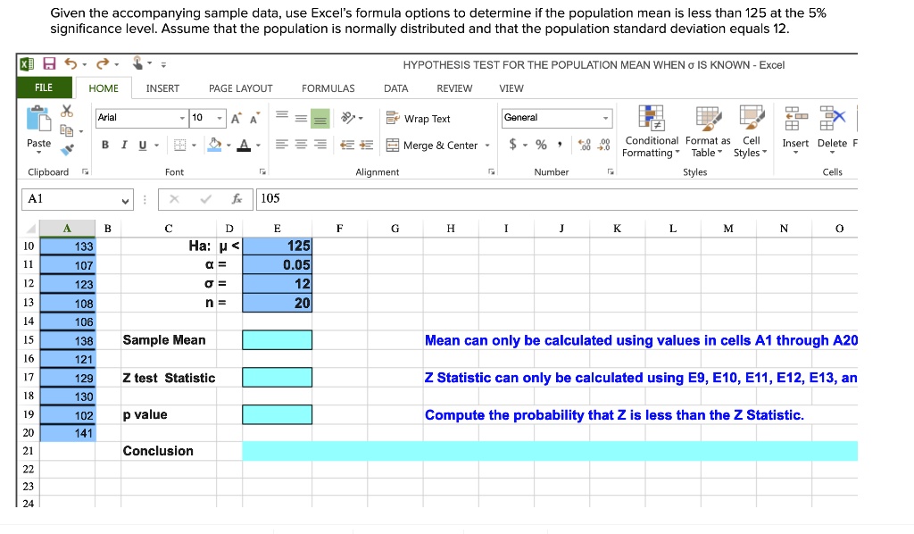 given the accompanying sample data use excels formula options to ...