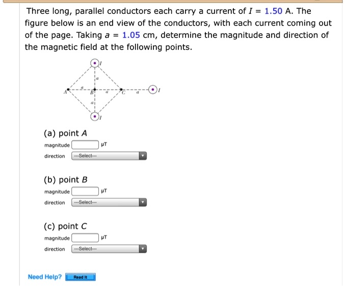 SOLVED: Three long, parallel conductors each carry a current of [ = 1. ... SOLVED: Three long, parallel conductors each carry a current of [ = 1. ...