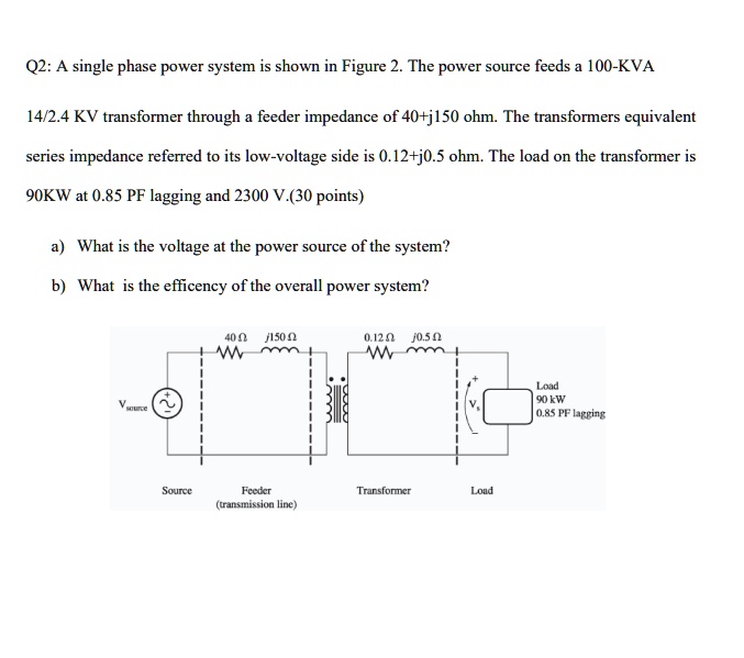 SOLVED: Q2: A single phase power system is shown in Figure 2. The power source feeds a 100-KVA ...