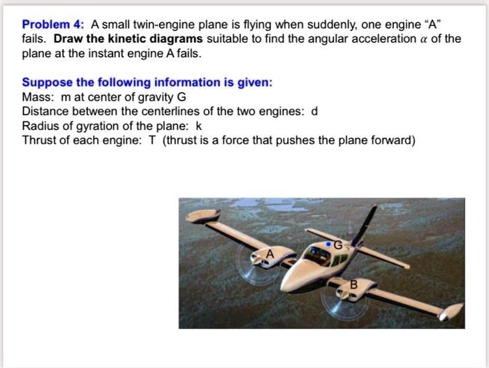 SOLVED: Problem 4: A small twin-engine plane is flying when suddenly ...