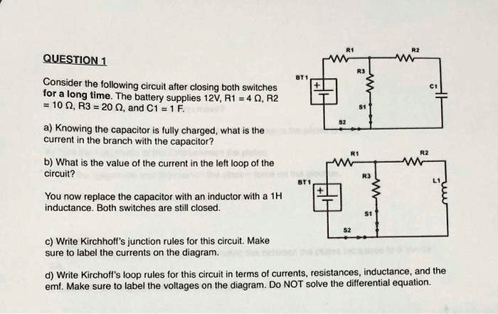 SOLVED: QUESTION1 Consider the following circuit after closing both switches =10,R3=20andC1=1F ...